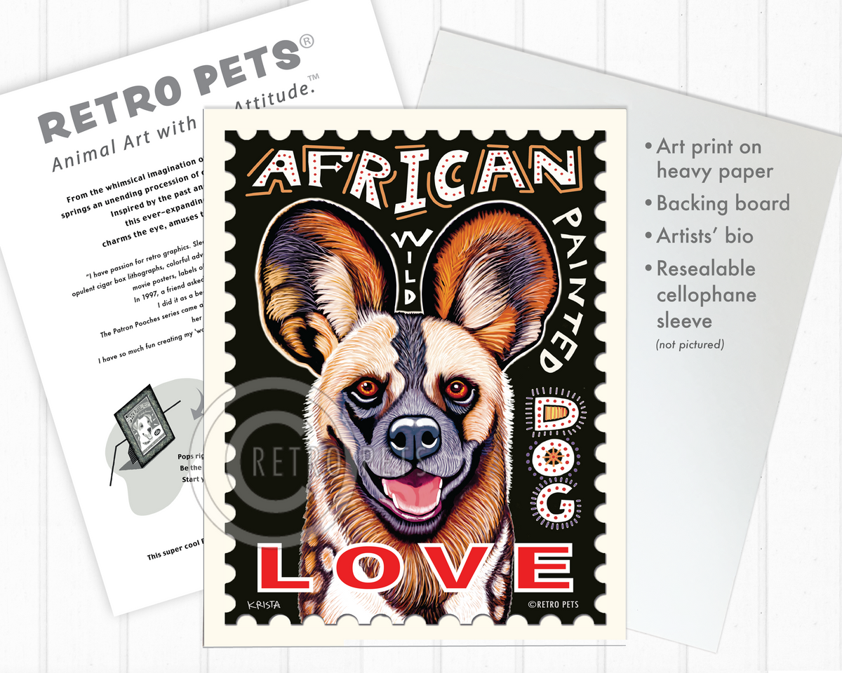 African Wild Painted Dog Art Print by Retro Pets Artist Krista Brooks ...