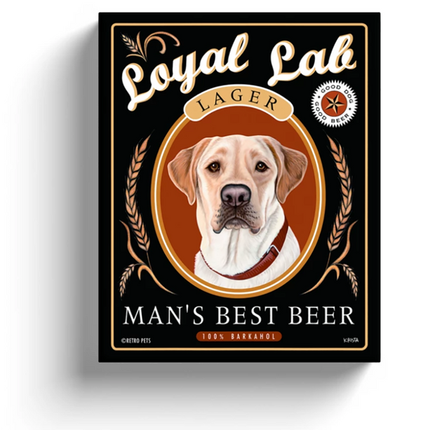Labrador Retriever Art, Yellow Lab "Man's Best Beer" Gallery-wrapped C ...